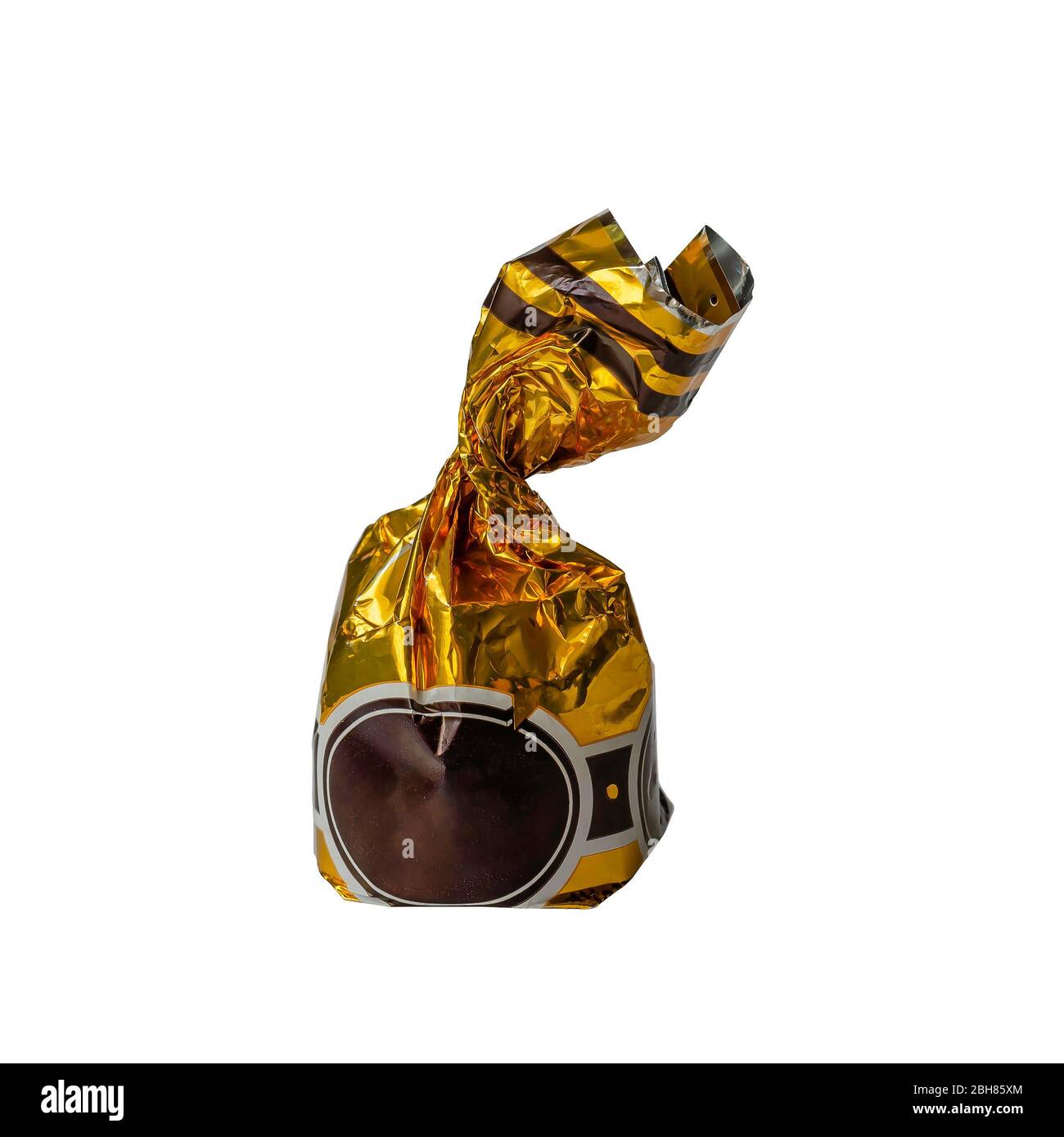 Real Wrapped chocolate candy on a white background. A single candy in a ...