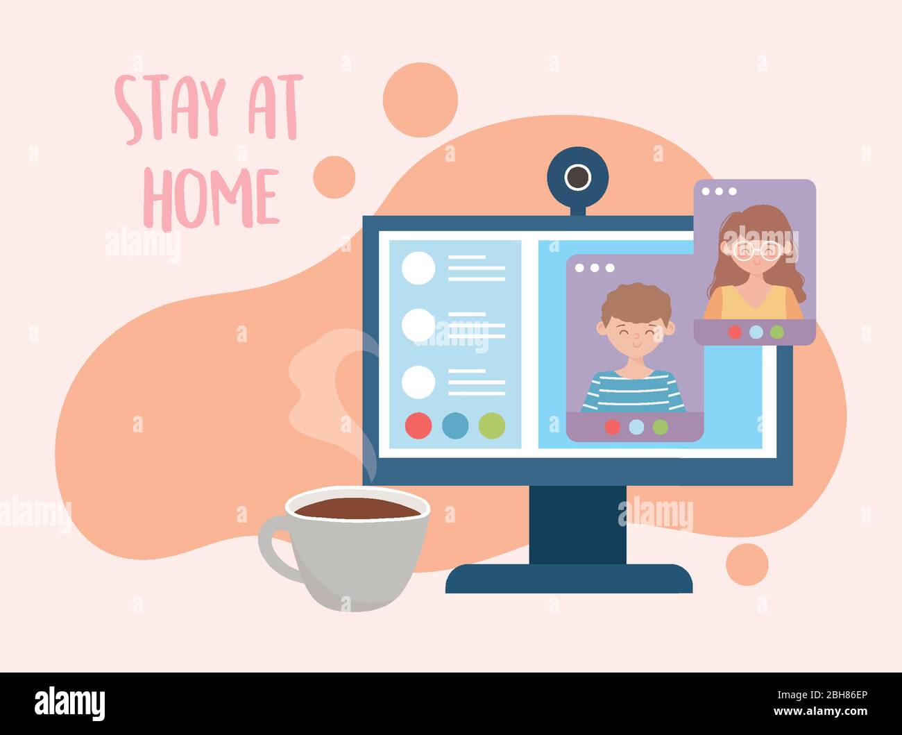 stay at home, online meeting people computer texting vector ...