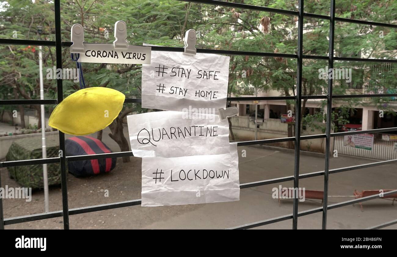 Lockdown sign on a window of building as a referral to the Coronavirus ...