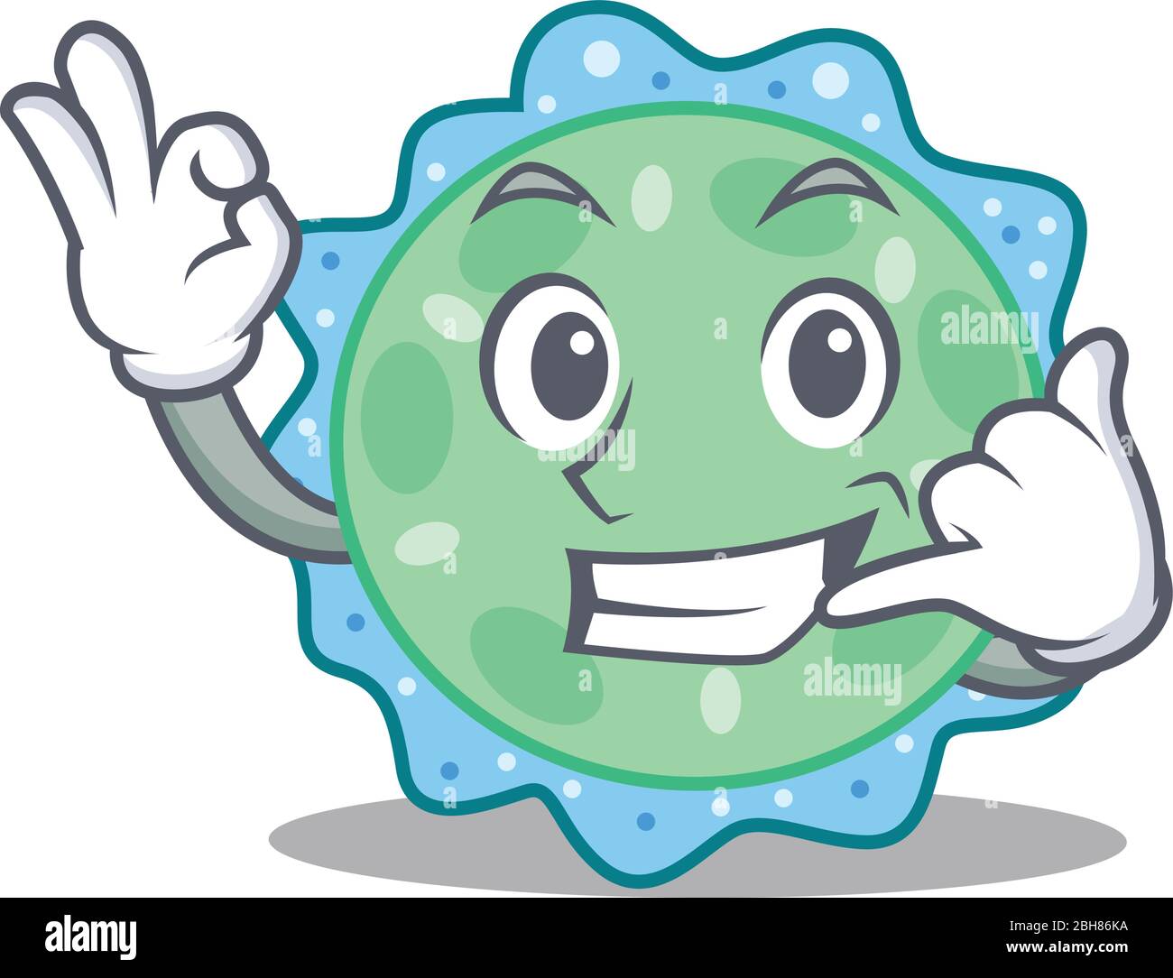 Cartoon design of pseudomonas aeruginosa with call me funny gesture ...