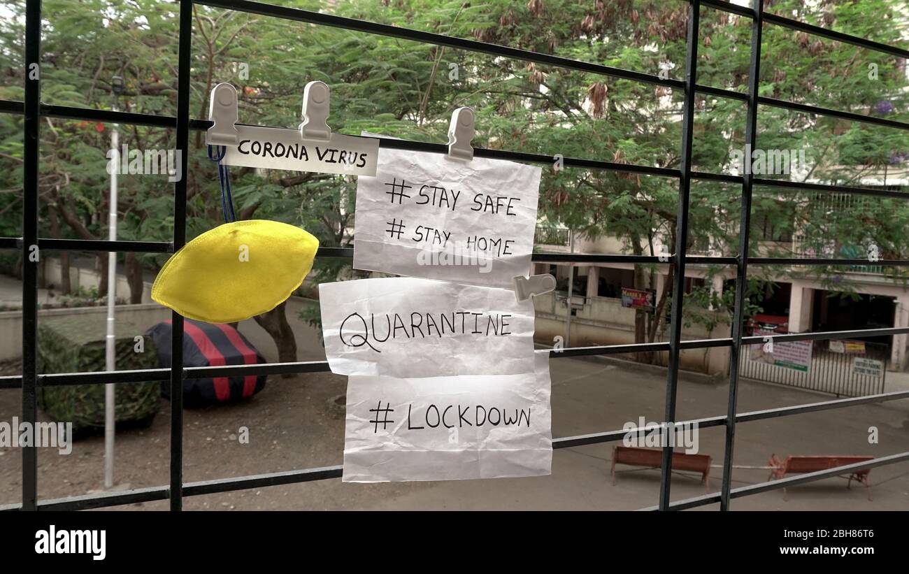 Lockdown sign on a window of building as a referral to the Coronavirus ...