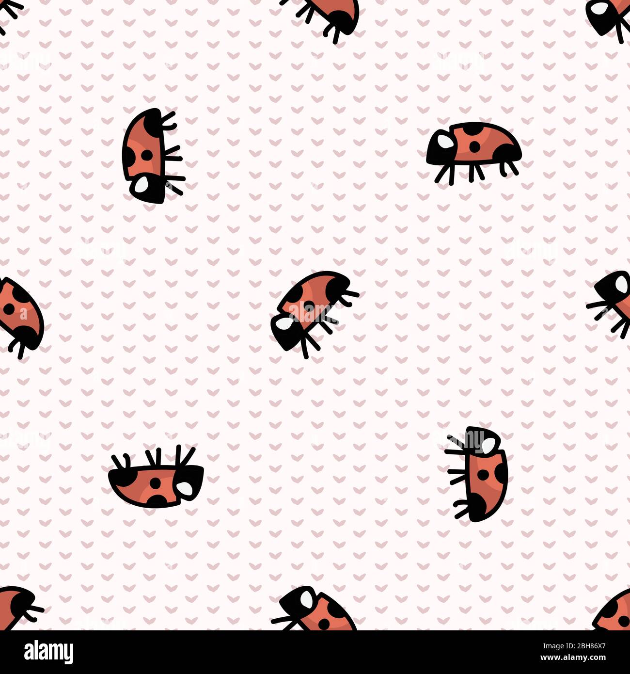 Cute ladybug seamless vector pattern. Hand drawn biology garden ...