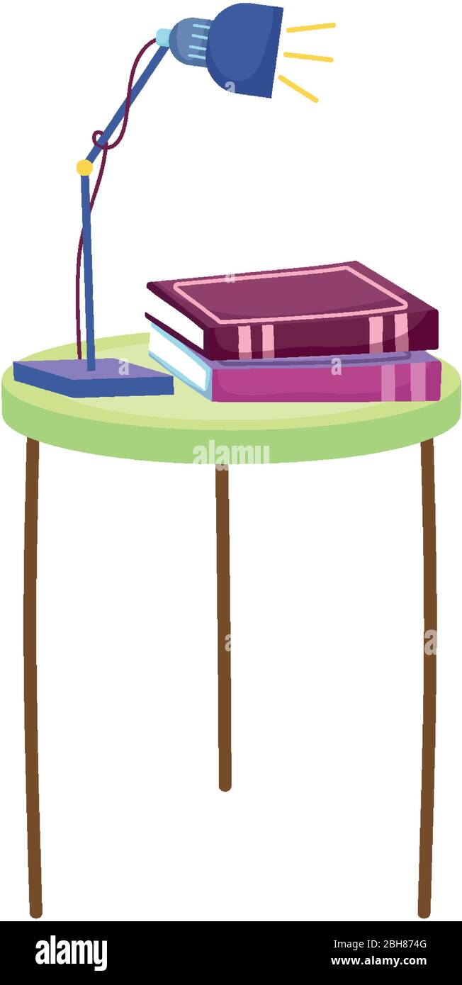 table with books and lamp isolated icon white background vector ...