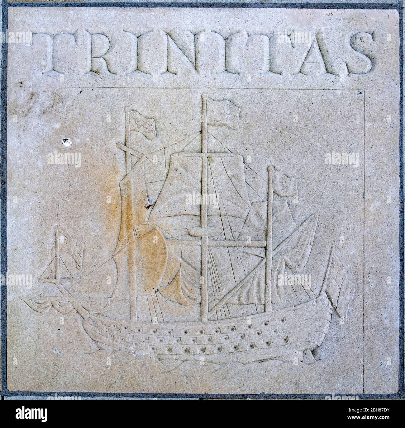 Seething Lane Gardens, London, EC3, engraved flagstone of a 17th ...