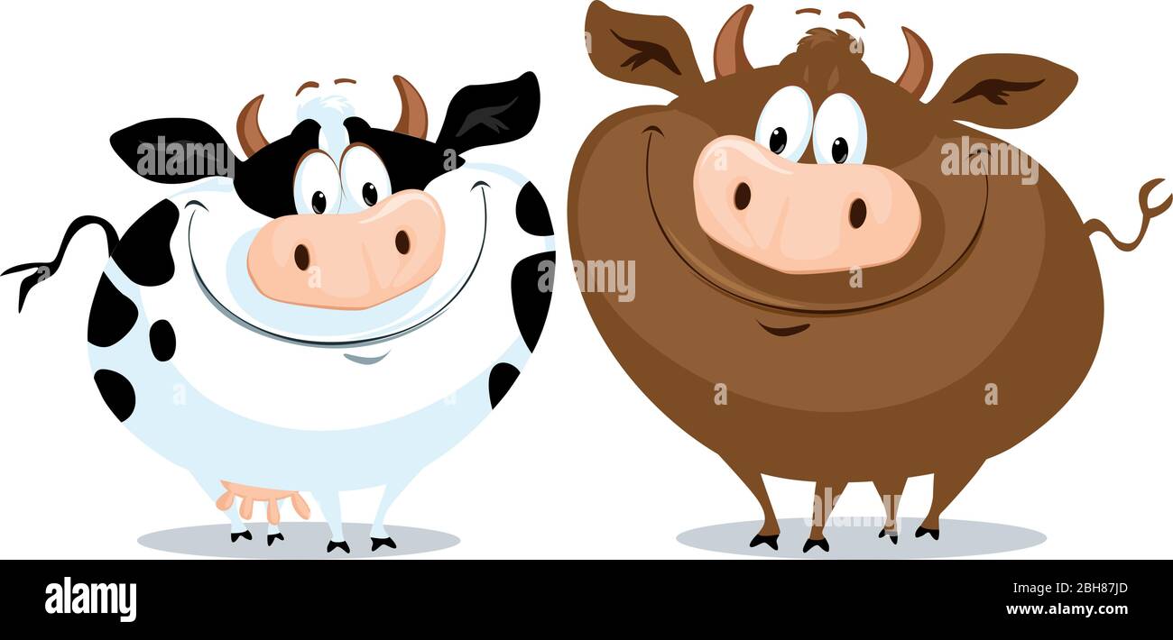 Cute Funy Cow Couple Cartoon Vector Illustration Stock Vector Image ...