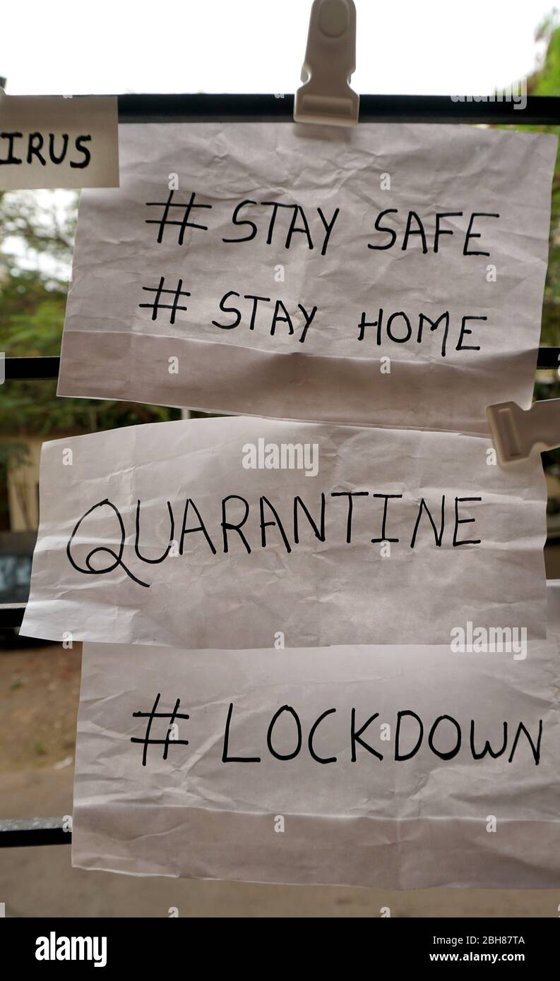 Lockdown sign on a window of building as a referral to the Coronavirus ...