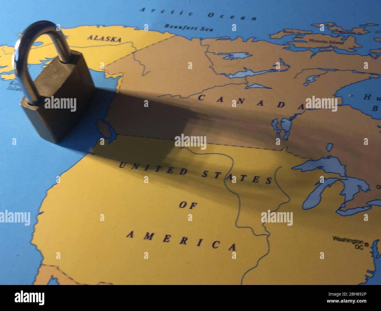 Lockdown coronavirus covid-19 virus concept padlock lock shadow across ...