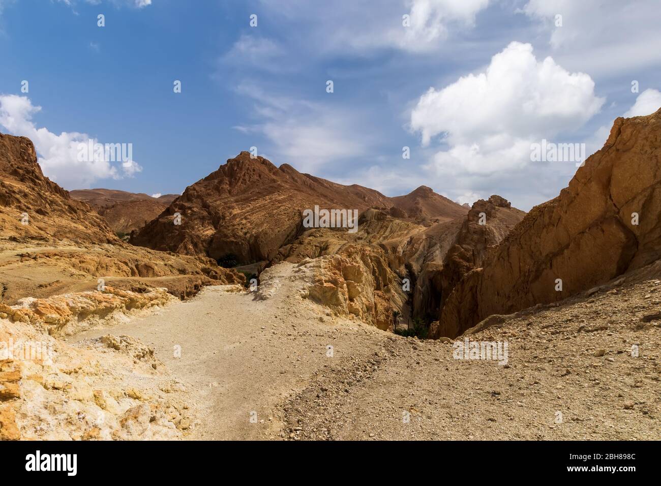 Landscape of a canyon in stone desert with cloudy sky on a background ...