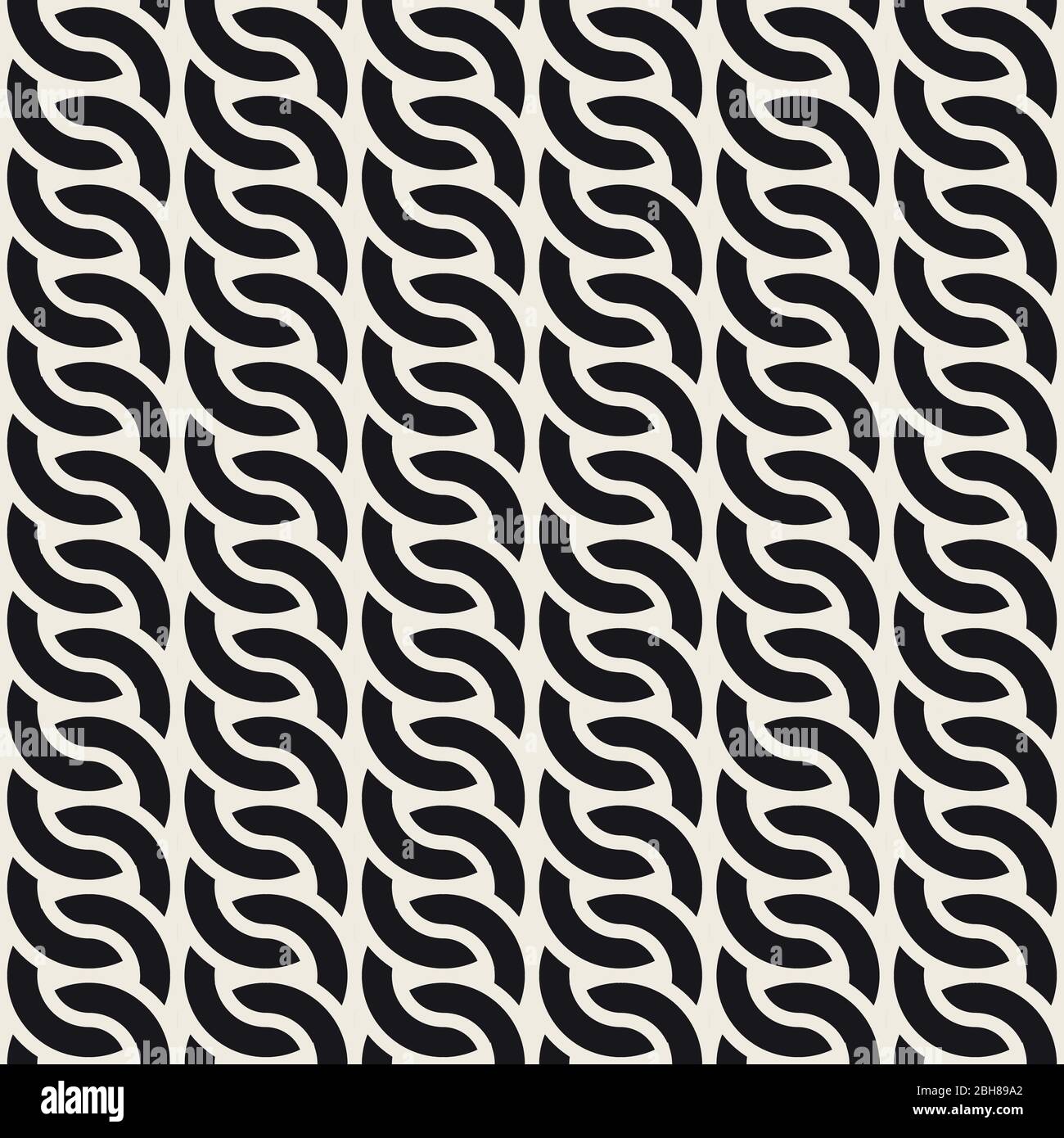 Vector seamless pattern. Monochrome rounded wavy stripes background. Geometric interlaced round ...