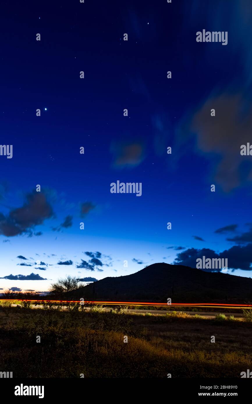 Evening image of the desert night sky during the blue hour with ...