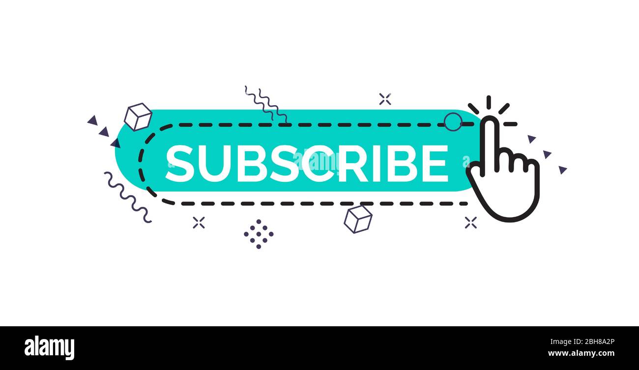 Subscribe button with finger and memphis design elements, creative art ...