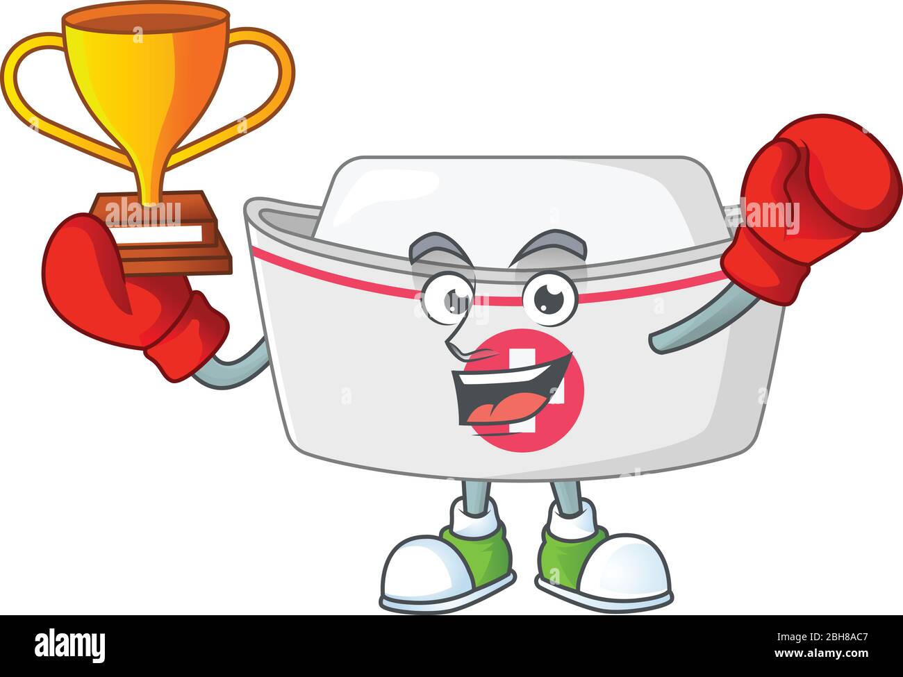 Proudly face of boxing winner nurse hat presented in cartoon character ...