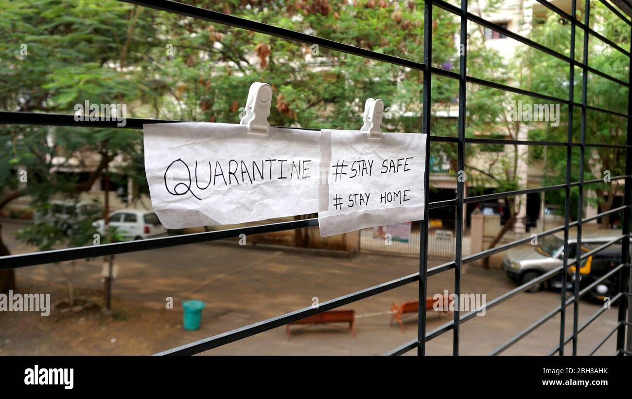 Lockdown sign on a window of building as a referral to the Coronavirus ...