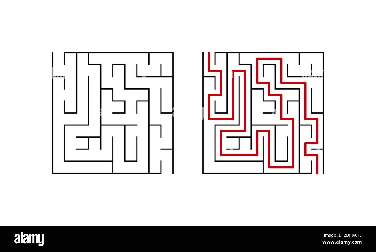 Labyrinth maze. Simple puzzle with solution. Vector illustration Stock ...