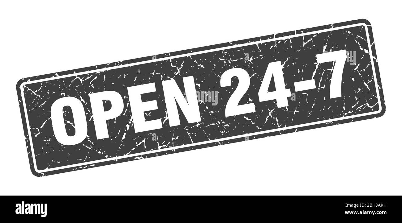 open 24 7 stamp. open 24 7 vintage black label. Sign Stock Vector Image ...