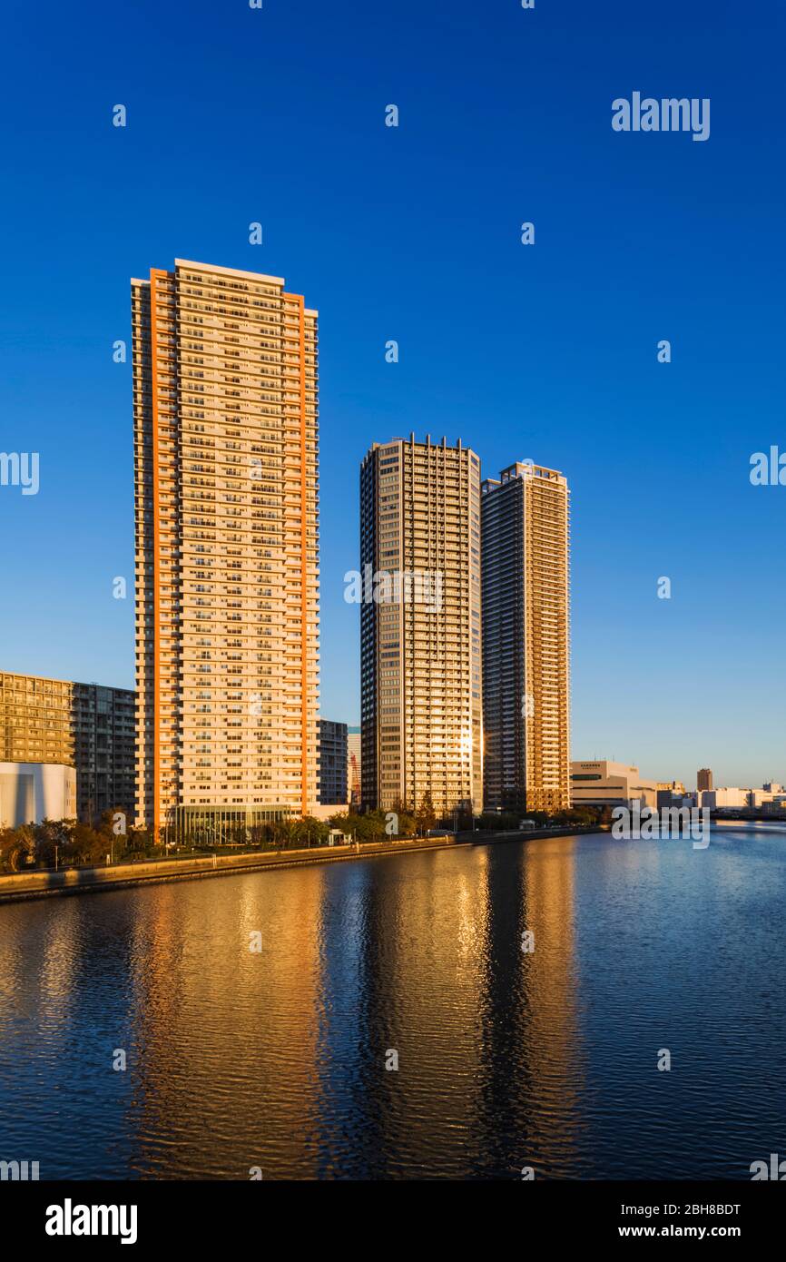 Japan, Honshu, Tokyo, Toyosu, Shinonome Waterfront High-rise Apartments ...