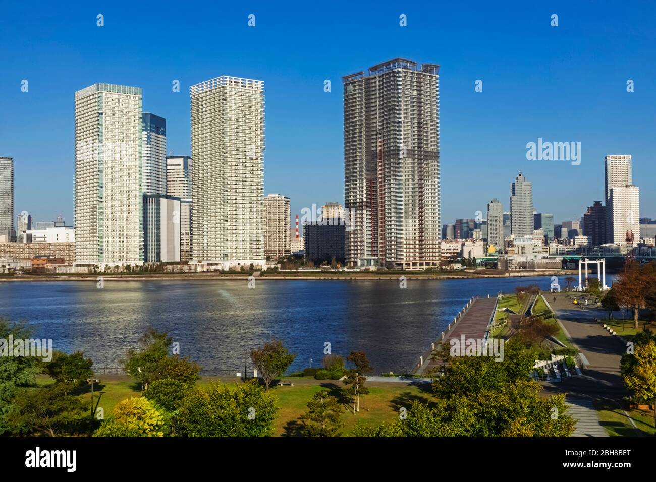 Japan, Honshu, Tokyo, Toyosu, Waterfront High Rise Apartments Stock ...
