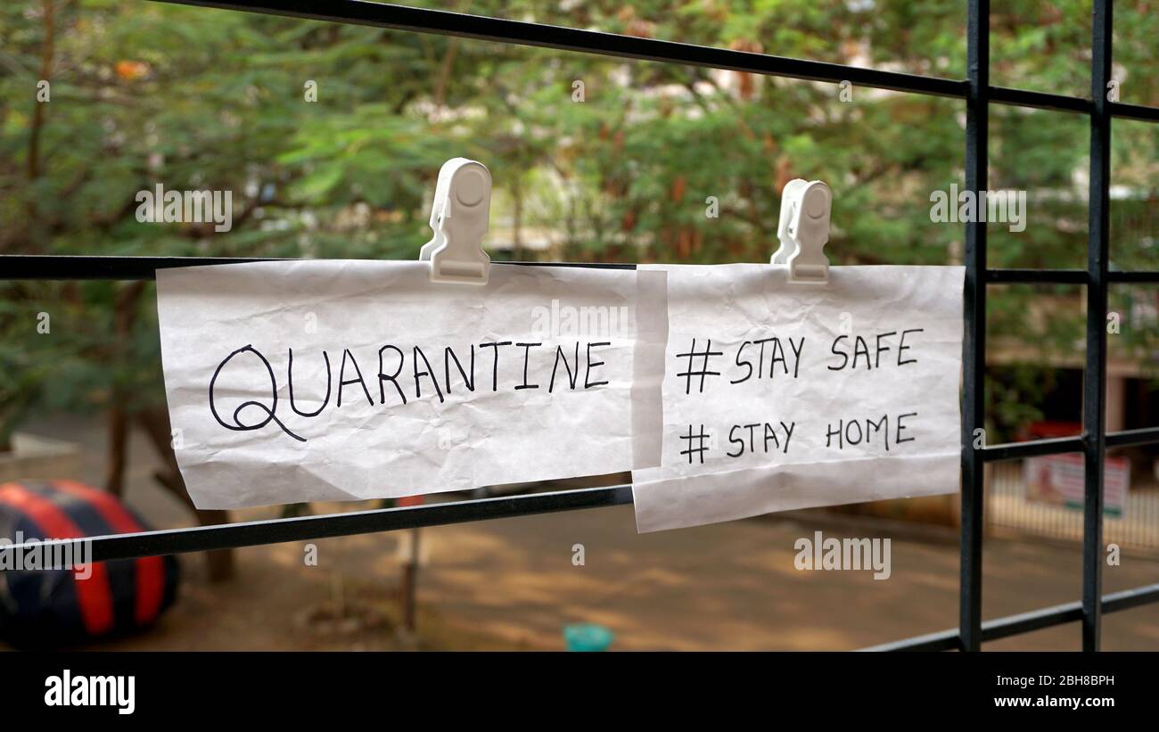 Lockdown sign on a window of building as a referral to the Coronavirus ...