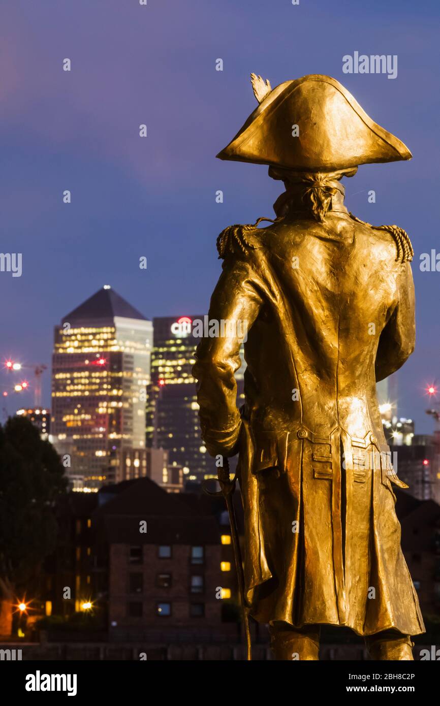 England, London, Greenwich, Statue of Admiral Lord Nelson and The ...