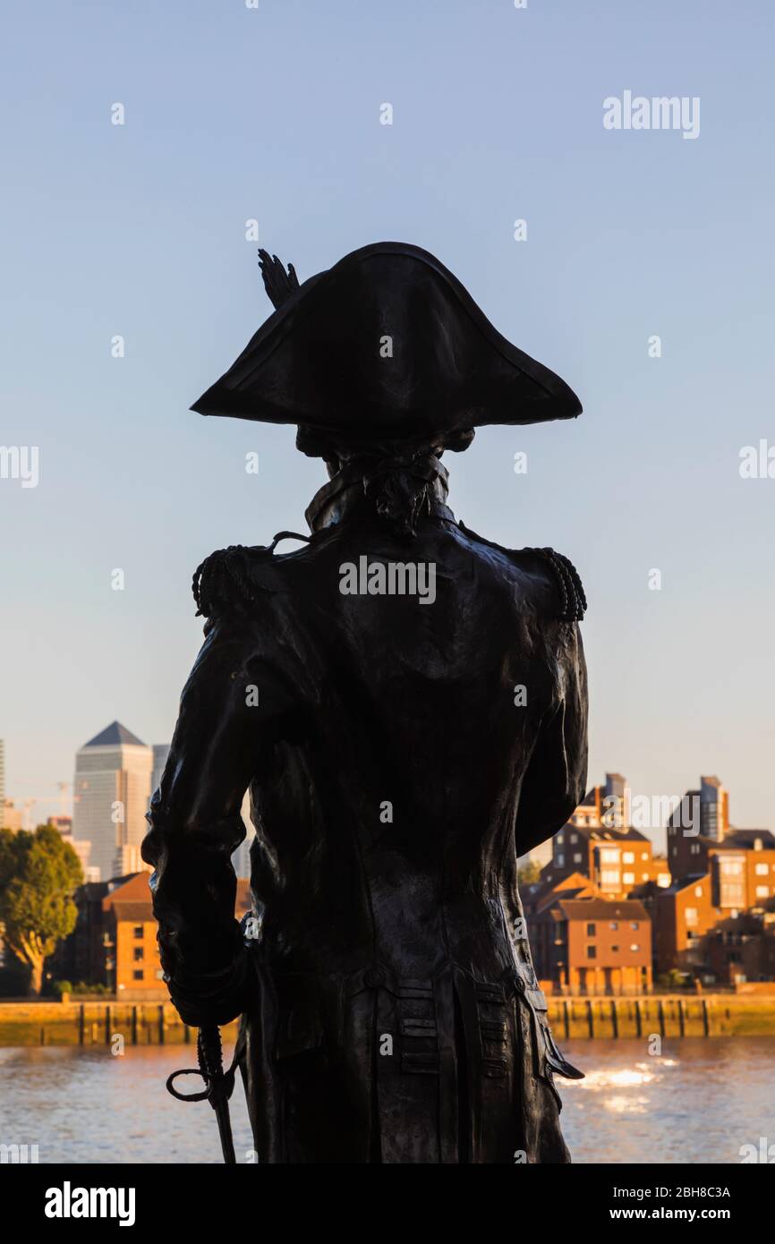 England, London, Greenwich, Statue of Admiral Lord Nelson and The ...