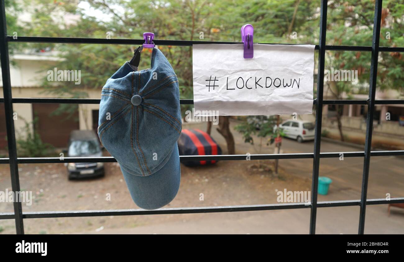 Lockdown sign on a window of building as a referral to the Coronavirus ...