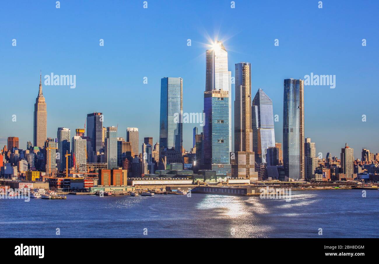 USA, New York City, Manhattan, Empire State Bldg. and Hudson Yards ...