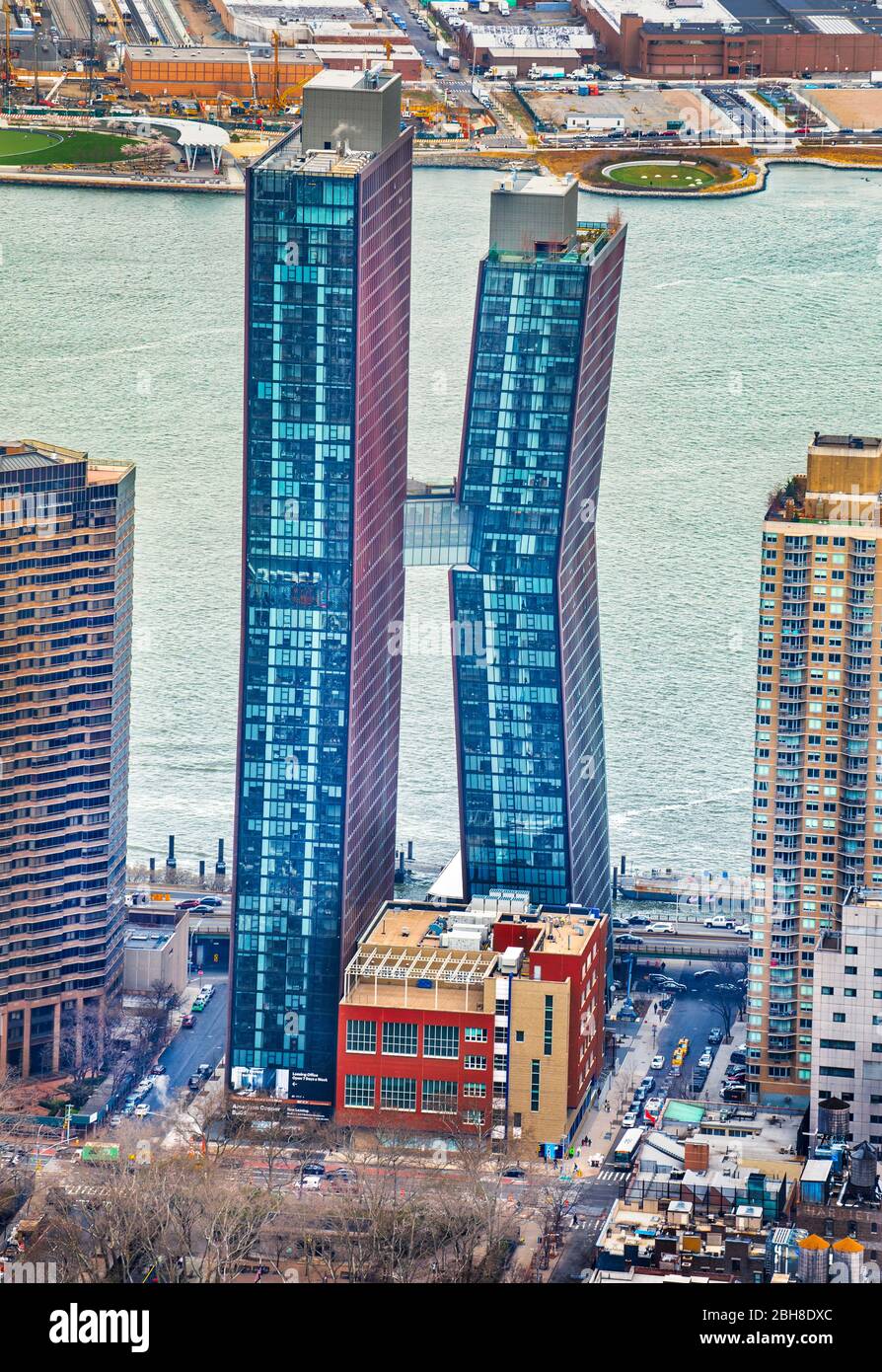 USA, New York City, Manhattan, Dancing Towers, East River Stock Photo ...