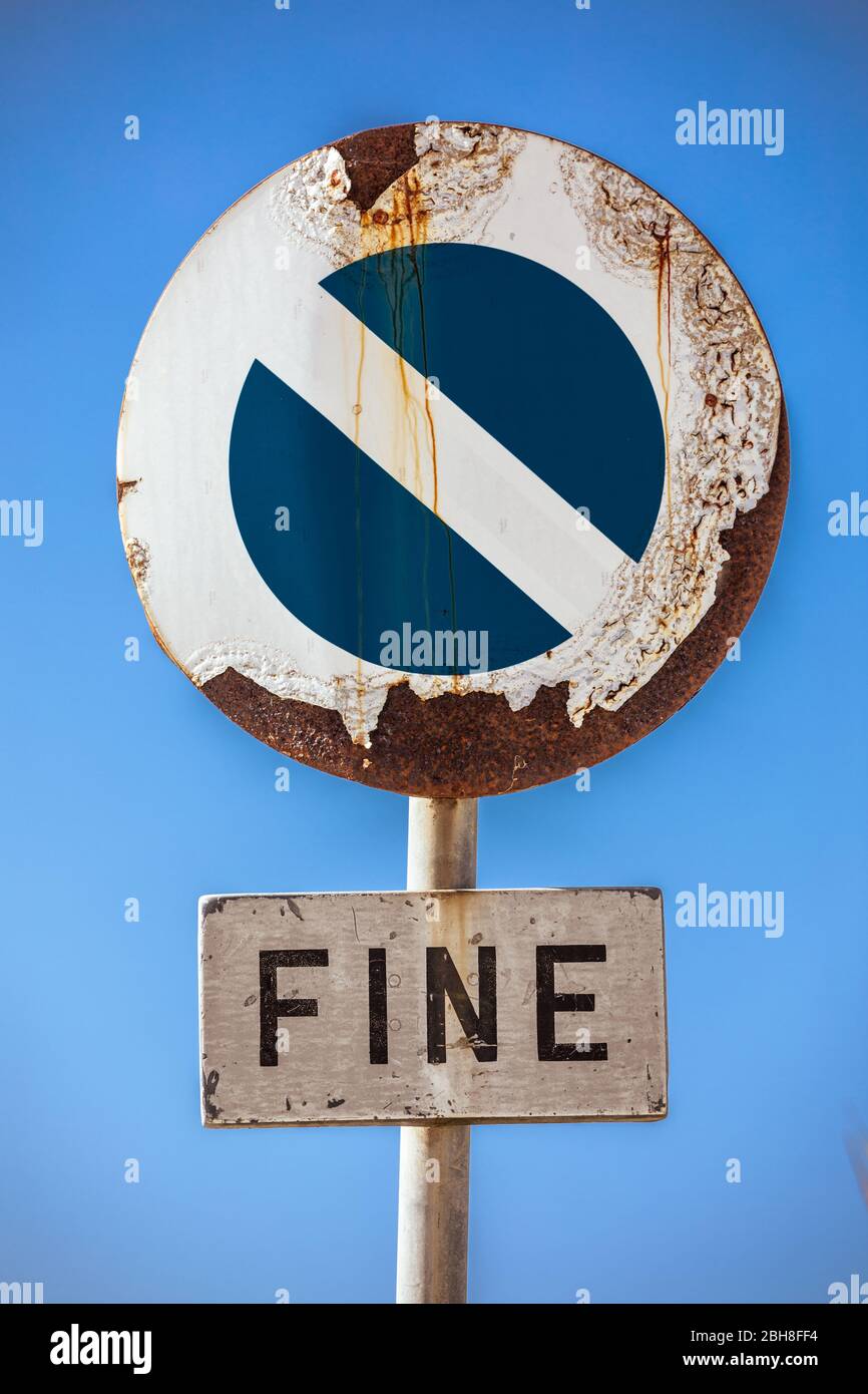 Road sign prohibiting access, at the bottom a sign with the italian ...