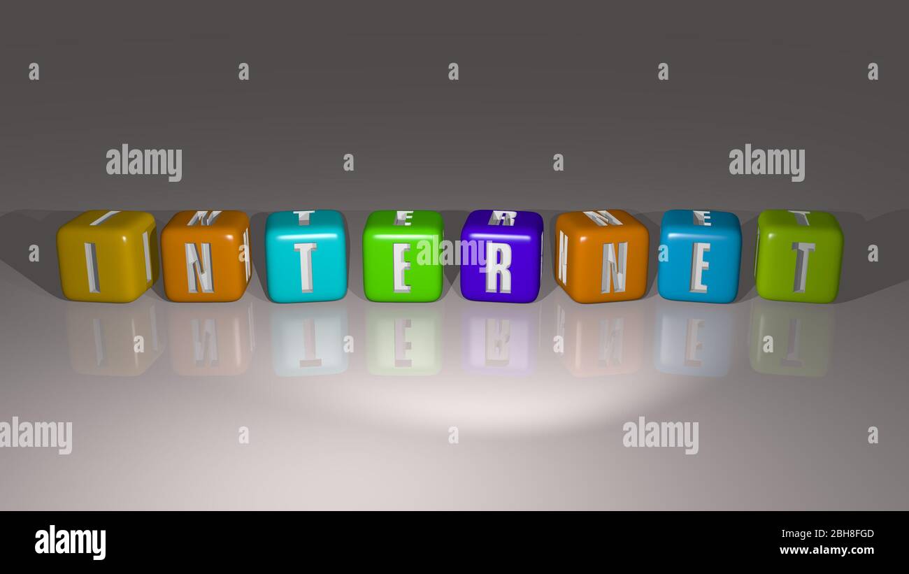 combination of INTERNET built by cubic letters from the top perspective ...