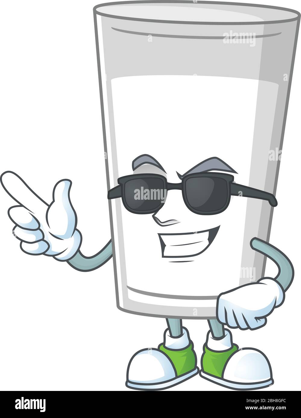 Super cute glass of milk cartoon character wearing black glasses Stock ...