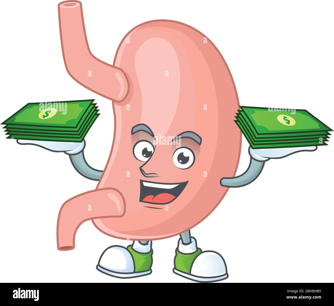 A cheerful stomach mascot design with some money on hands Stock Vector ...