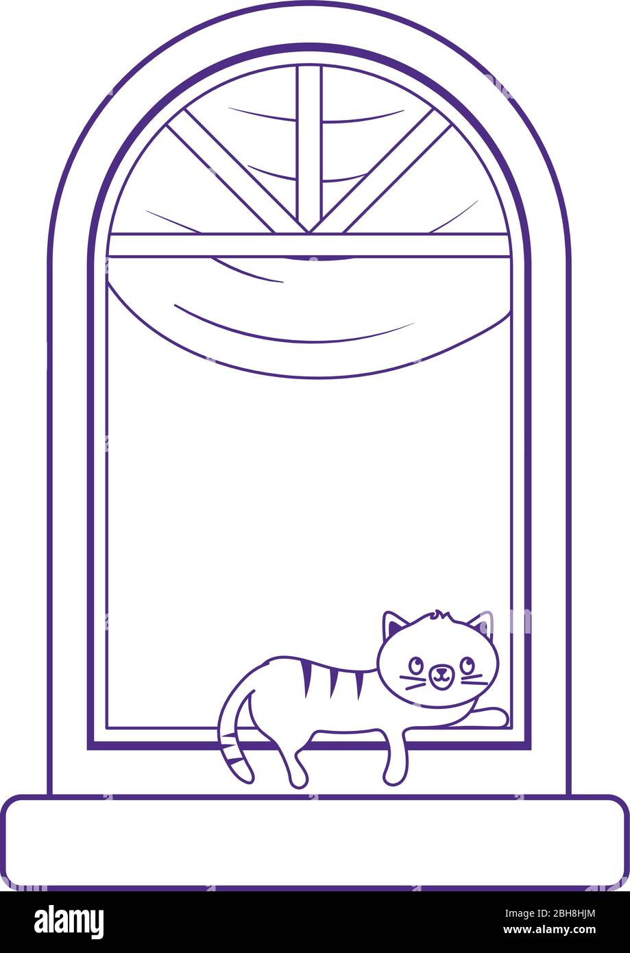 resting cat on window house isolated icon white background vector ...