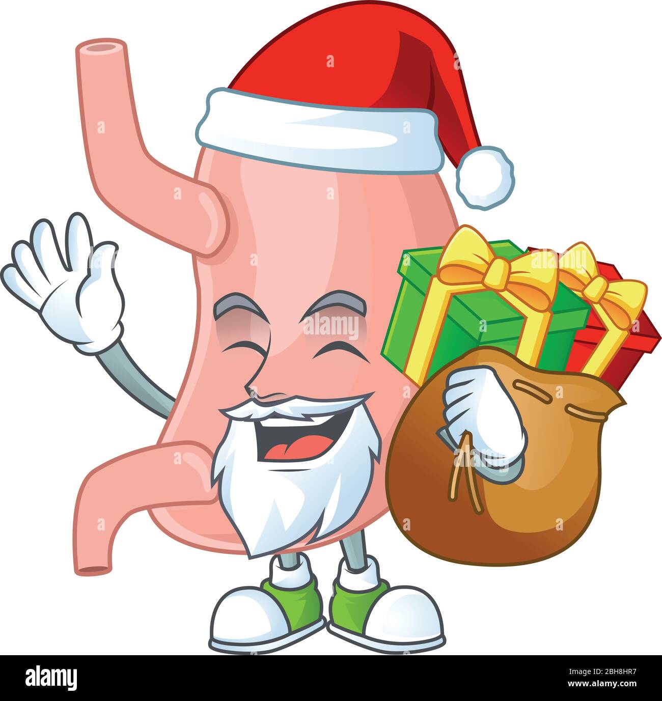 Santa stomach Cartoon character design with sacks of gifts Stock Vector ...