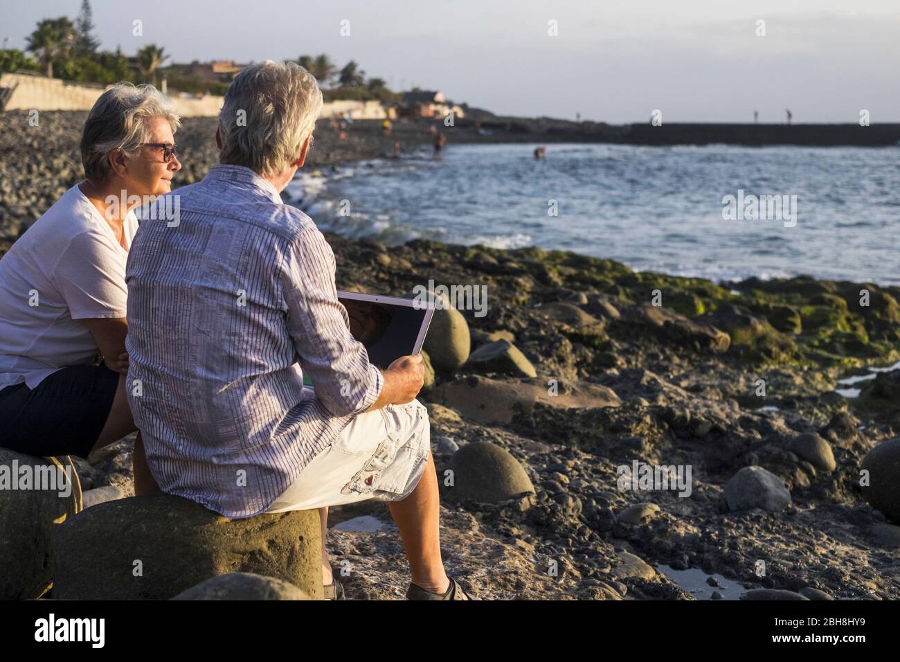 concept of vacation, technology, tourism, travel and people - happy ...