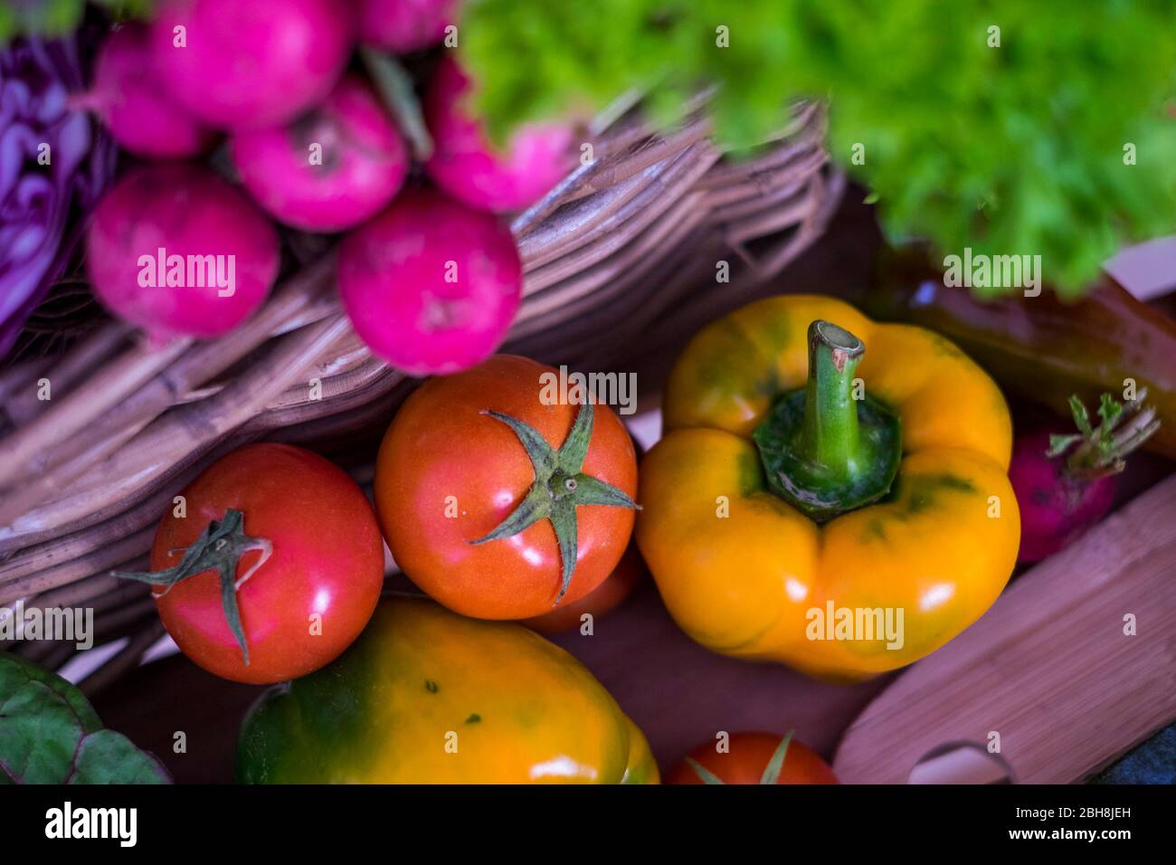 group of mixed vegetable ready for salades. colors and background for a ...