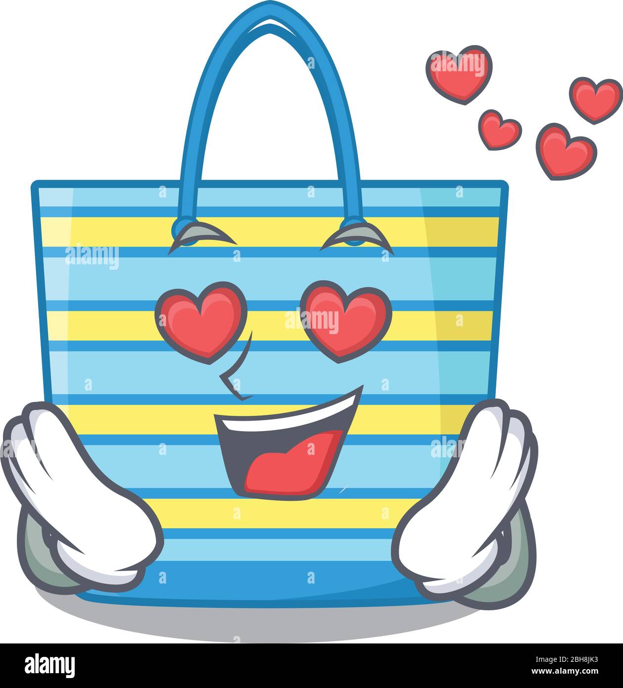 Cute beach bag cartoon character has a falling in love face Stock ...
