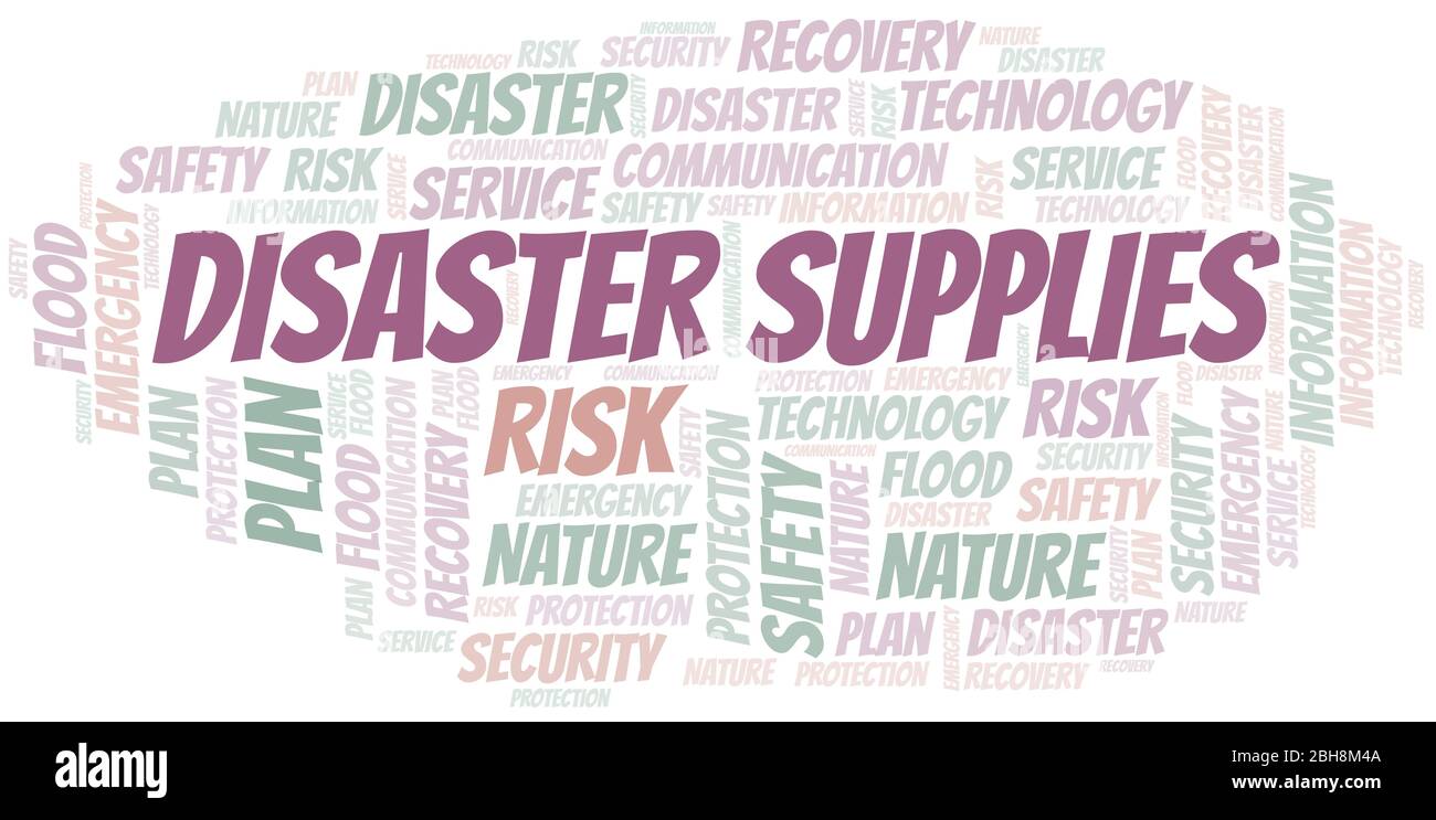 Disaster Supplies typography vector word cloud. Wordcloud collage made ...