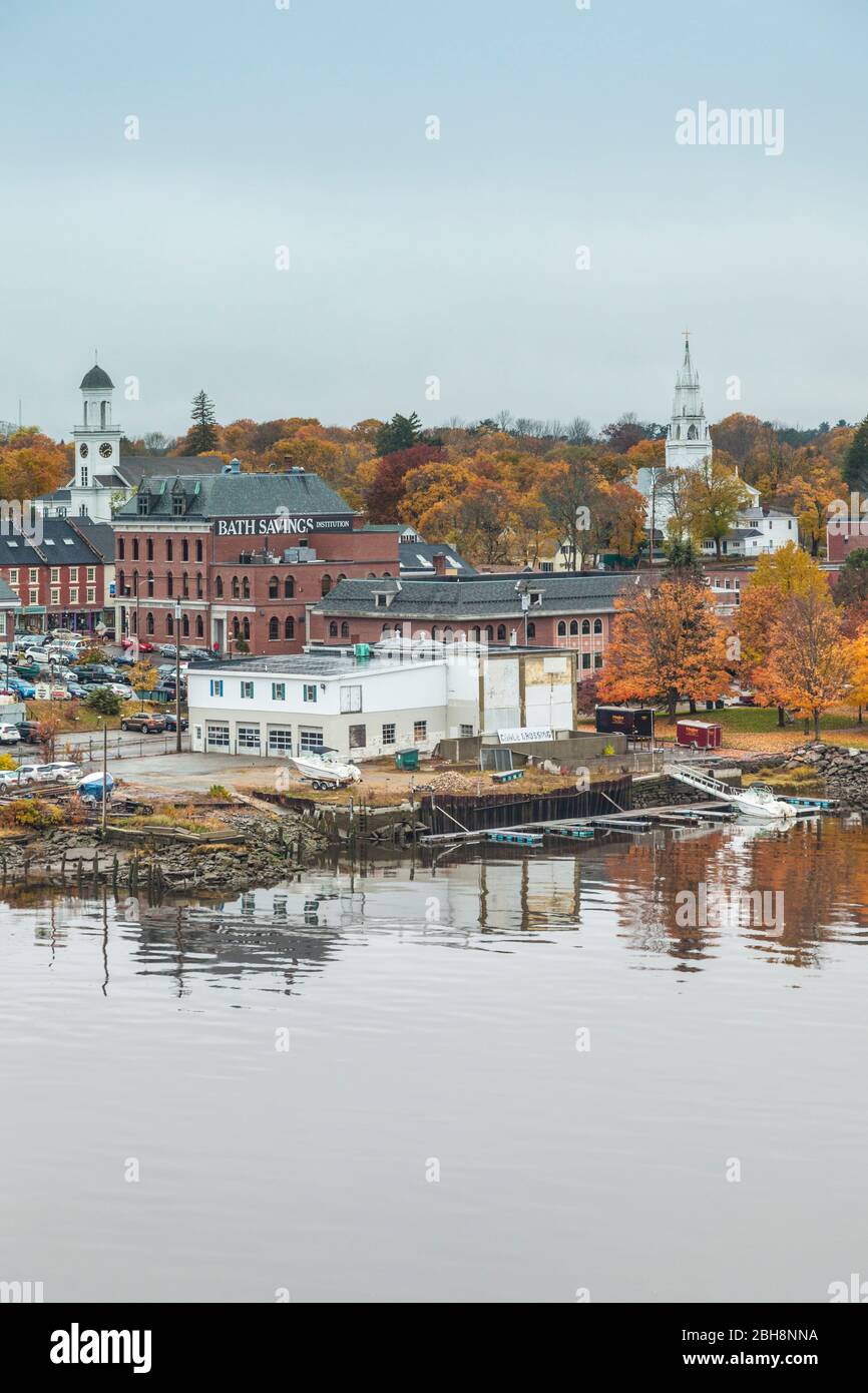 USA, Maine, Bath, elevated town view, autumn Stock Photo - Alamy