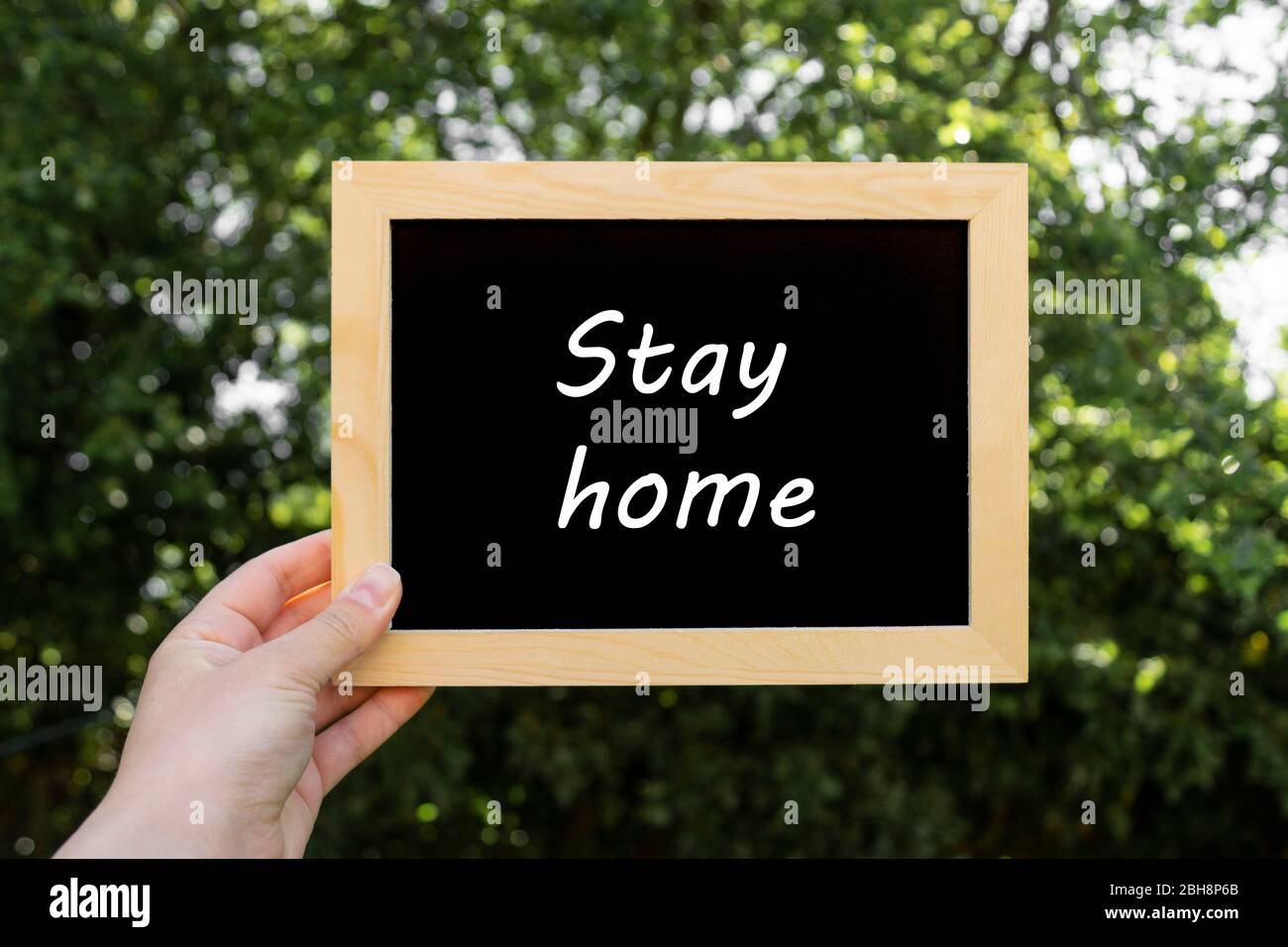 Stay home words. Empty, blank chalkboard with copy space. Social ...