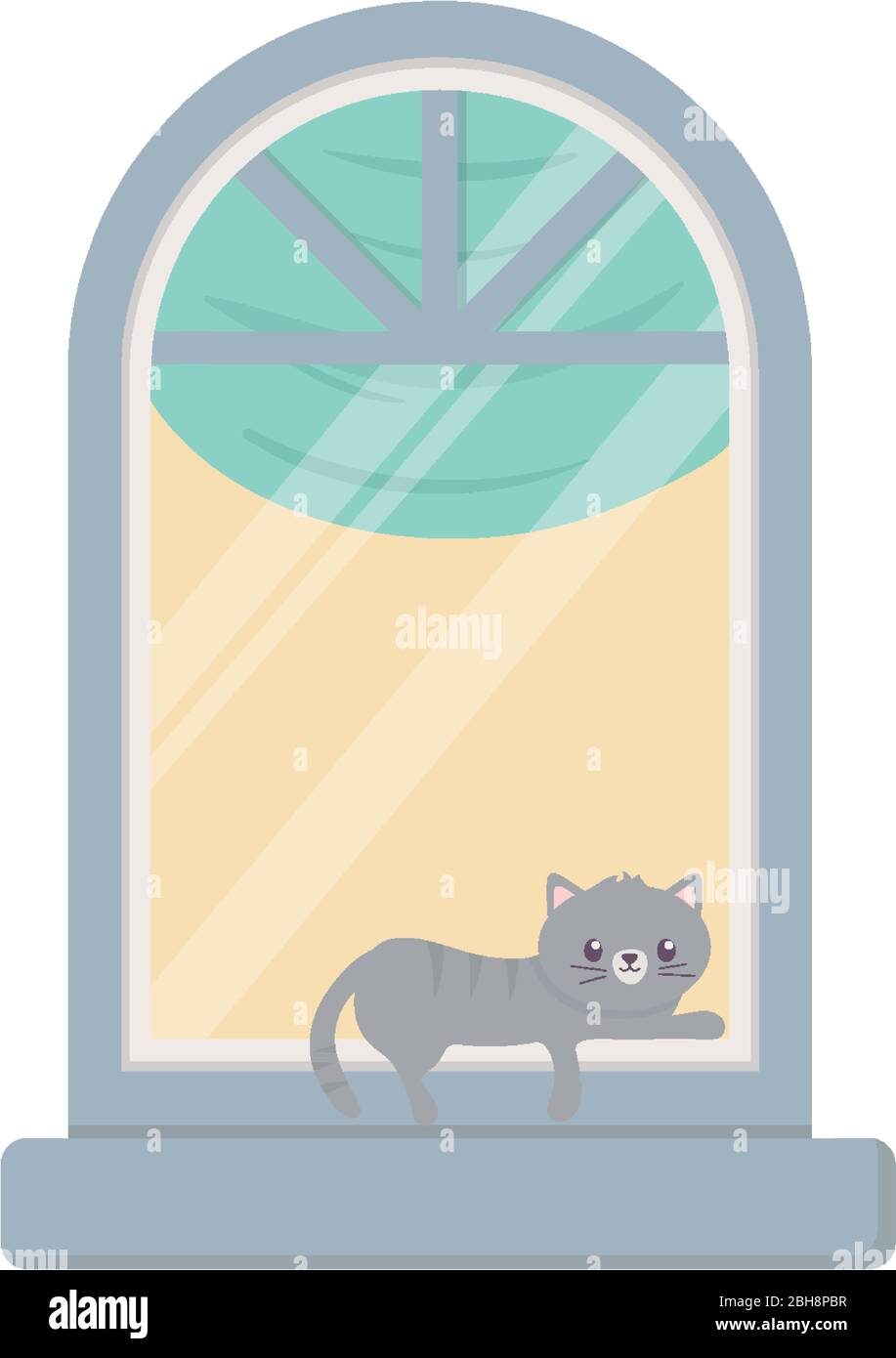resting cat on window house isolated icon white background vector ...