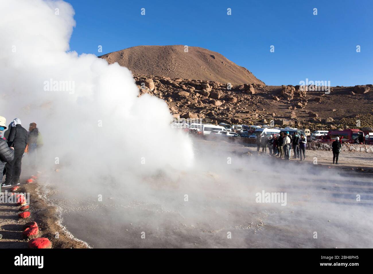 El Tatio, Chile - August 16, 2019: many tourists visiting El Tatio ...
