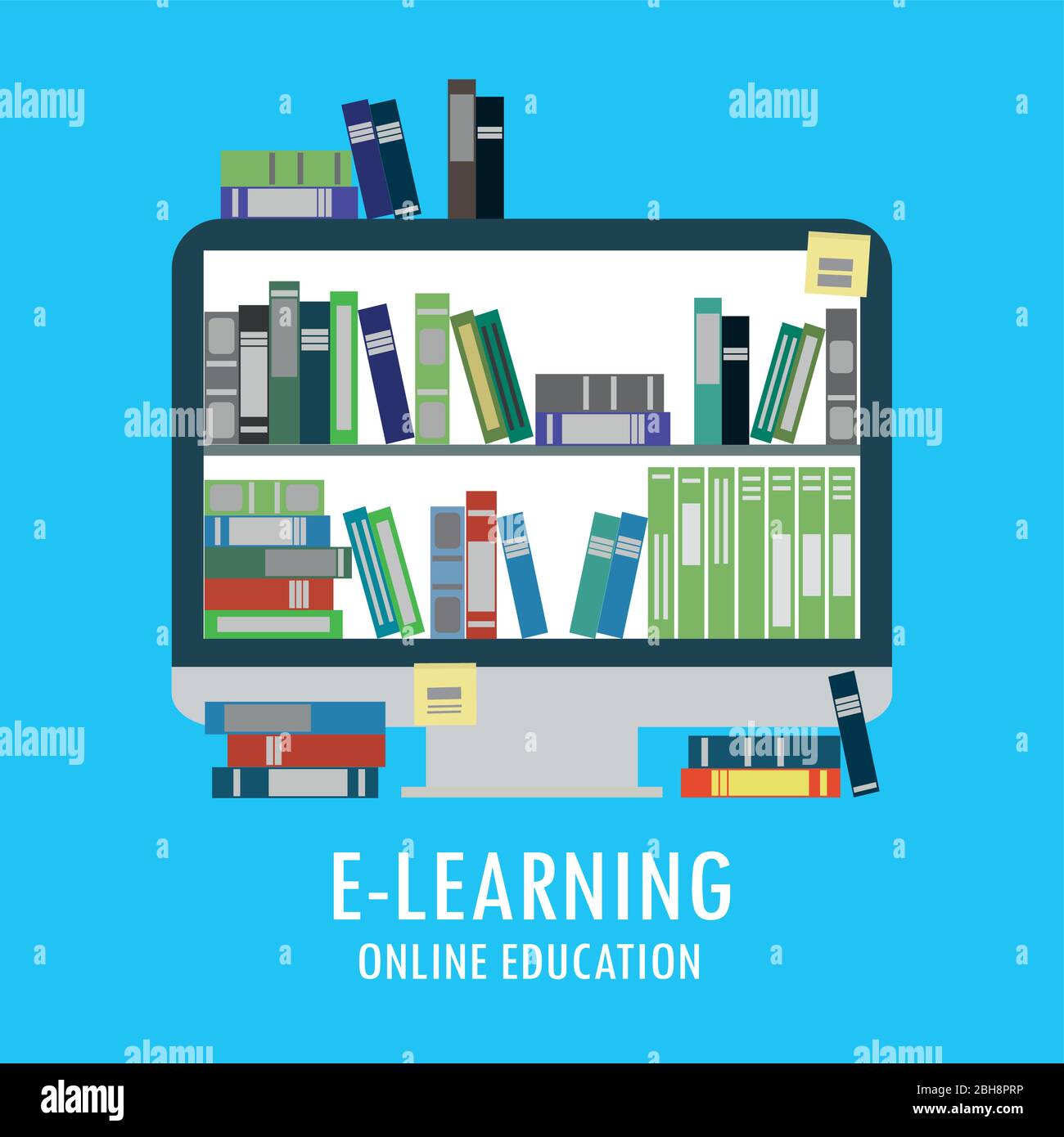 Books on monitor screen,online library,education concept flat design ...