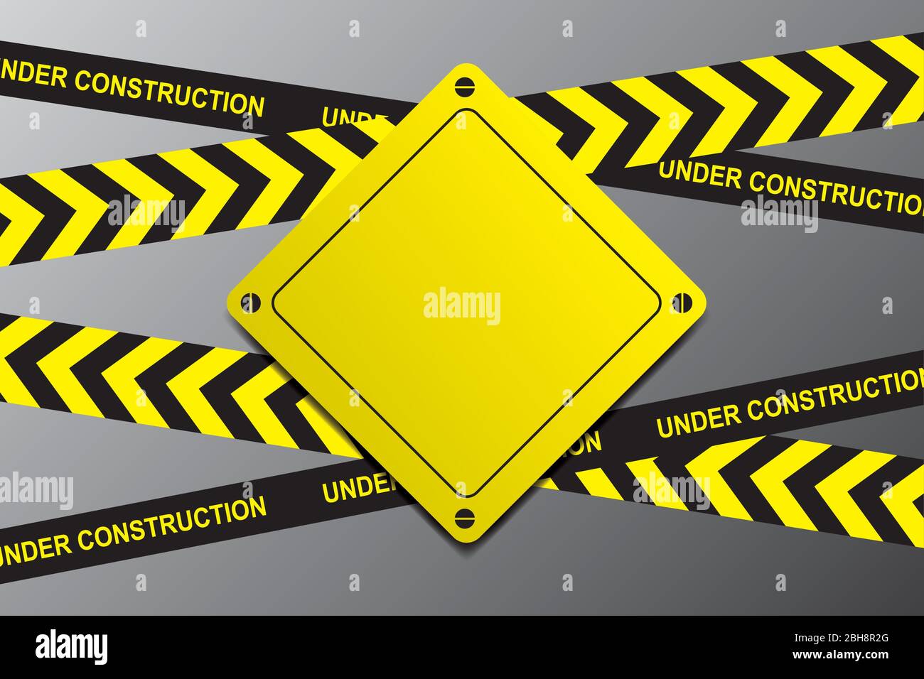 under construction black and yellow ribbons and sign template with ...