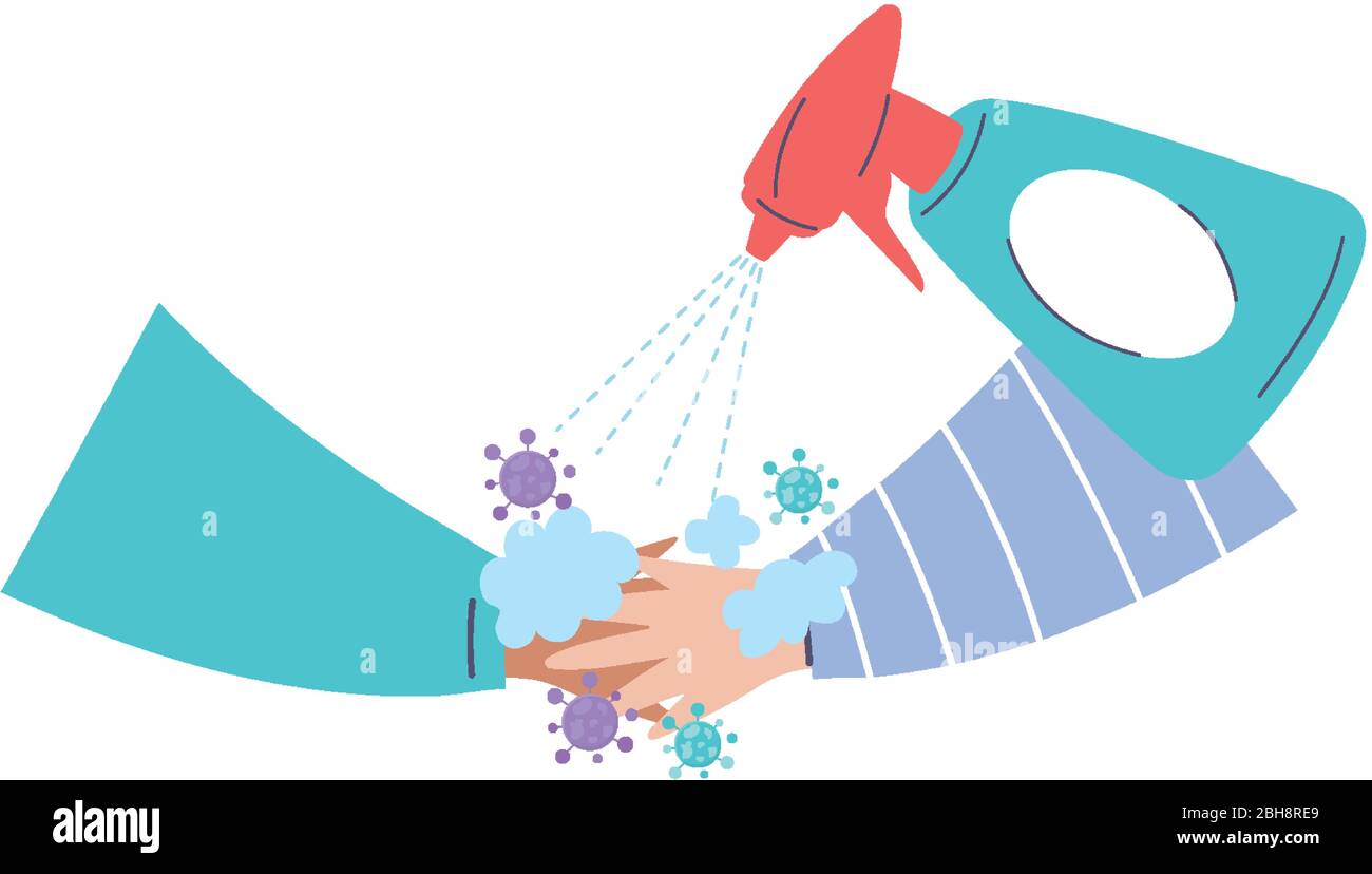 covid 19 quarantine, wash hands with disinfectant spray vector ...
