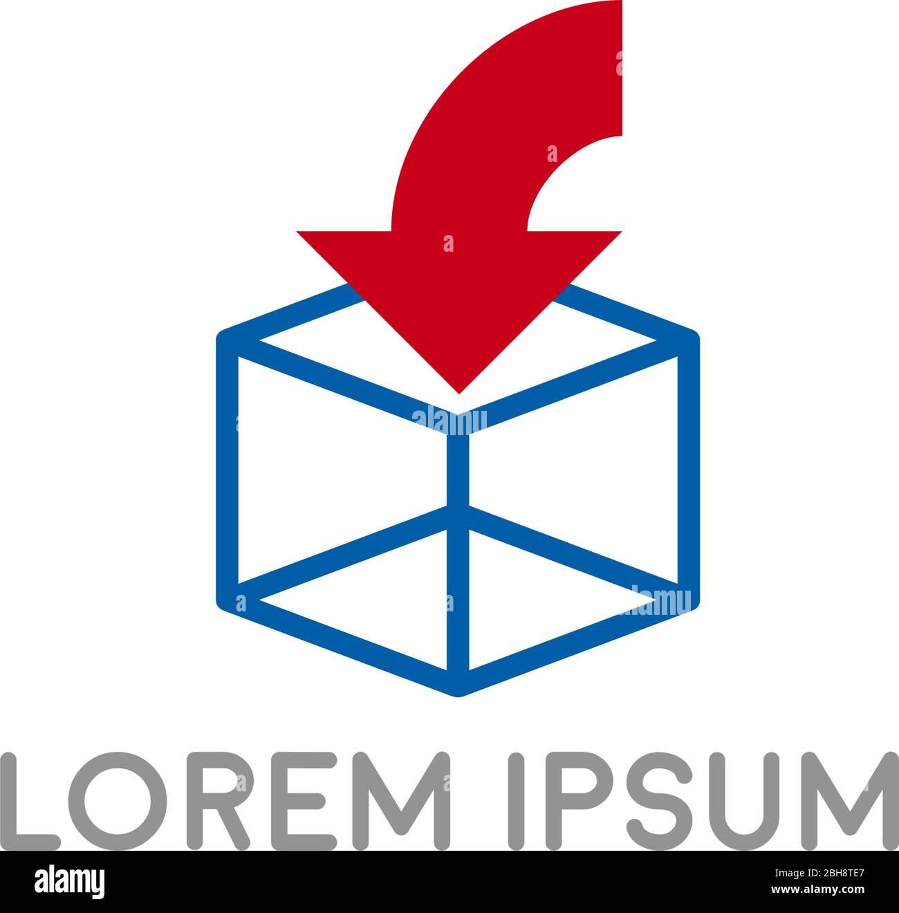 Vector sign red arrow on box. input in the cube in blue Stock Vector ...