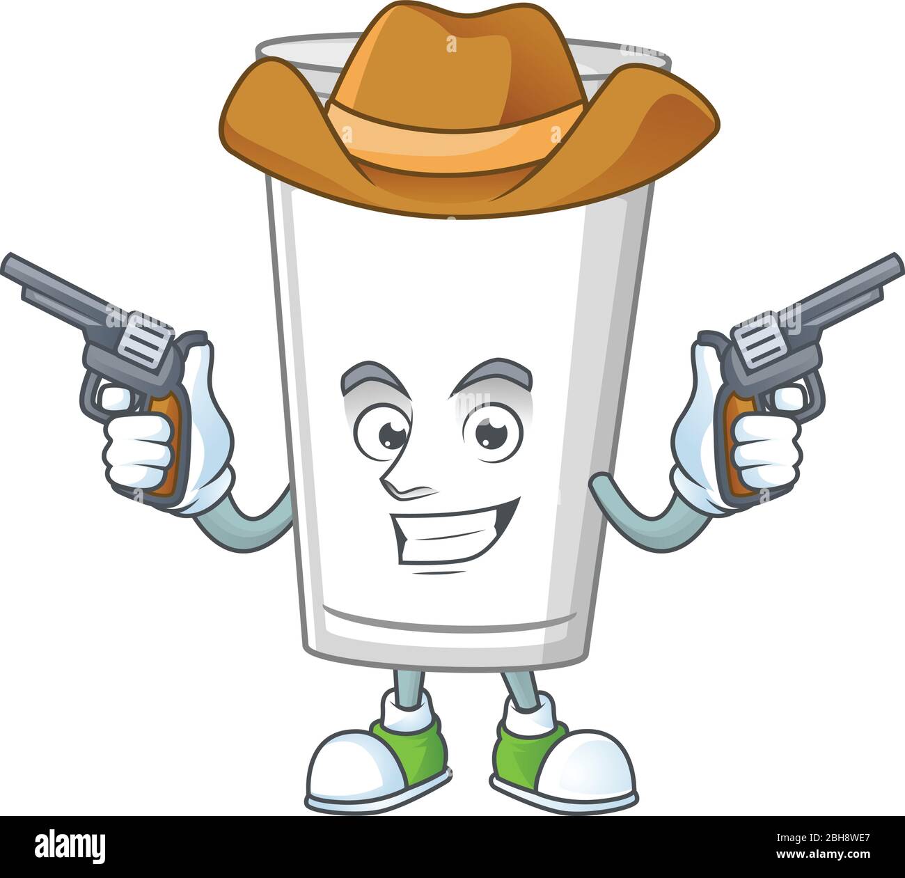 A cowboy cartoon character of glass of milk holding guns Stock Vector ...