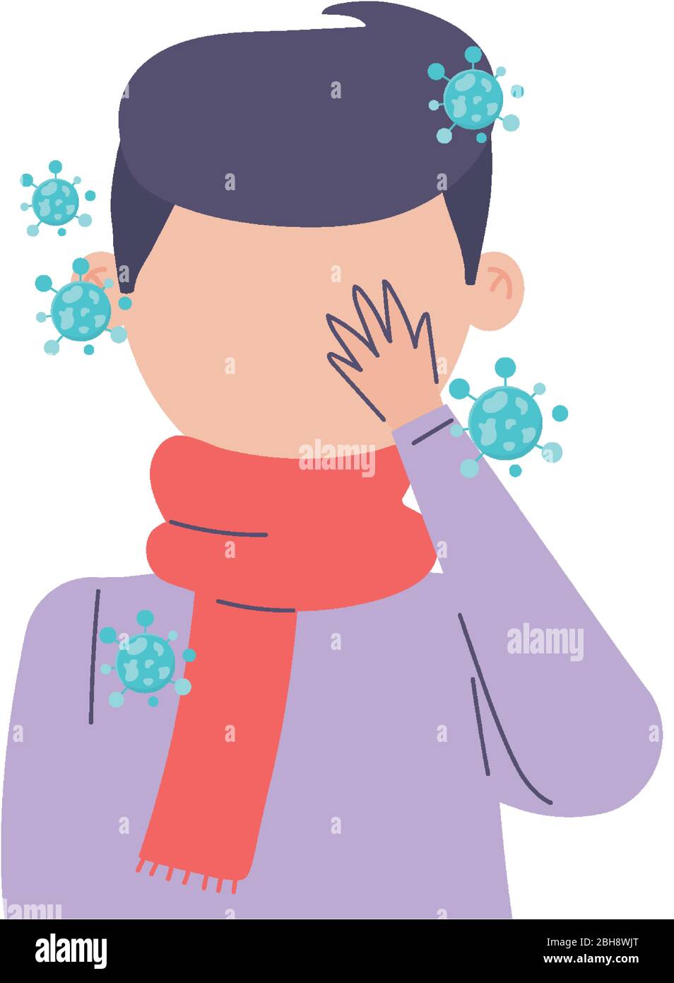 covid 19 coronavirus, man with scarf infected disease, isolated icon ...