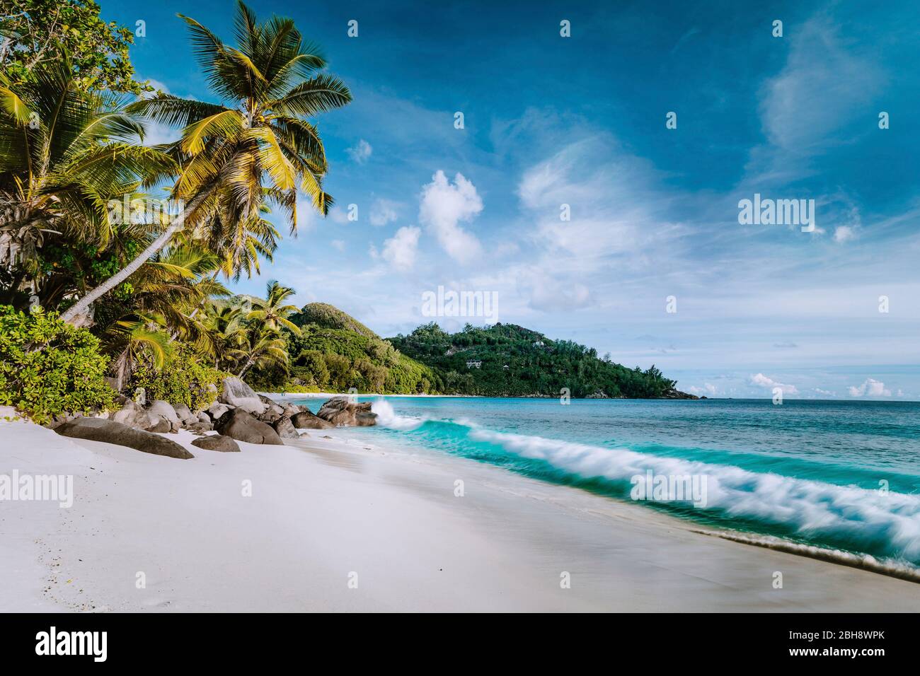 Beautiful Anse intendance, tropical beach. Ocean wave roll on sandy ...