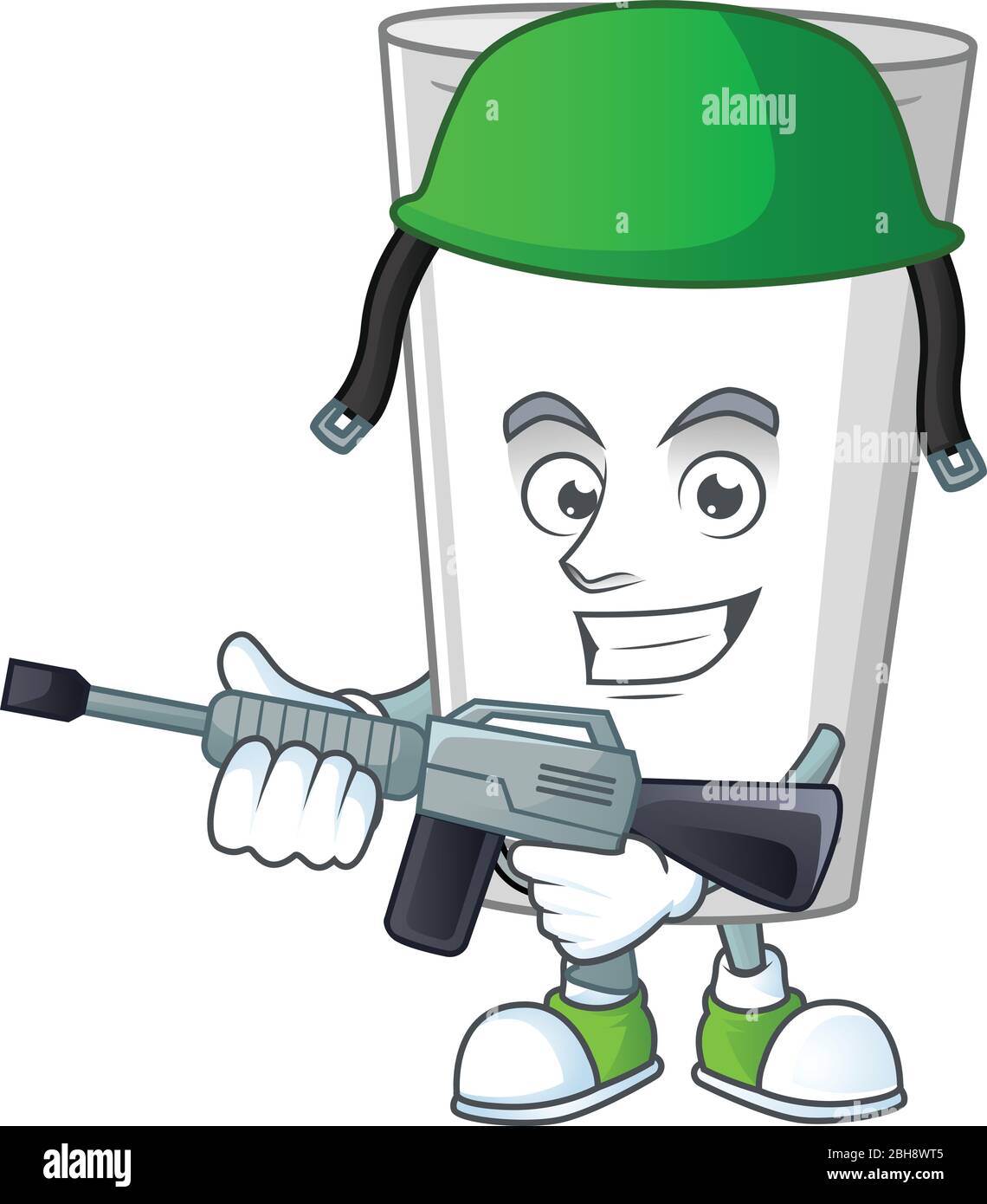 An elegant glass of milk Army mascot design style using automatic gun ...