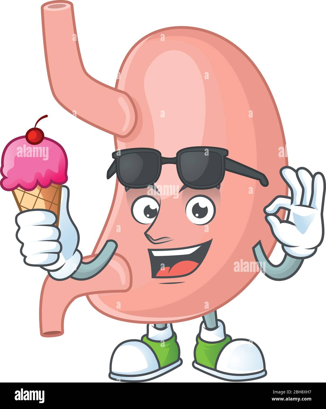 Cute stomach cartoon character enjoying an ice cream Stock Vector Image ...